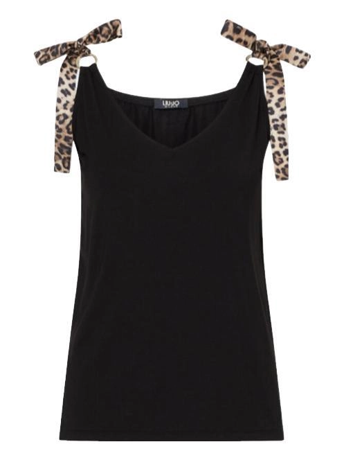 Liu Jo Top With Animal-print Bows - Black/animal Pattern
