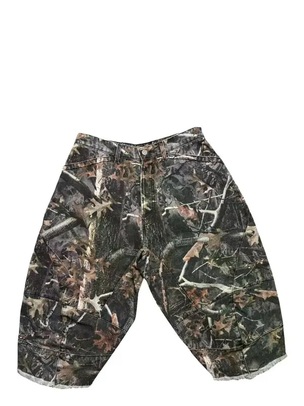 SATOSHI NAKAMOTO Camo-print Carpenter Shorts - Black