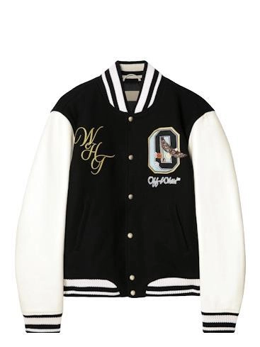 Off-White Fresco Oval Lea Wool Varsity Jacket - Black
