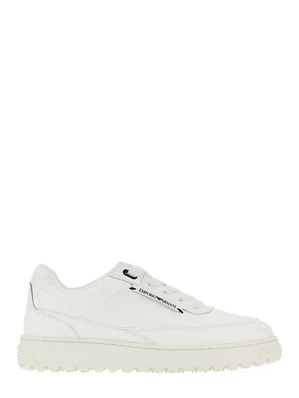 Emporio Armani Leather Sneakers With Side Logo - White