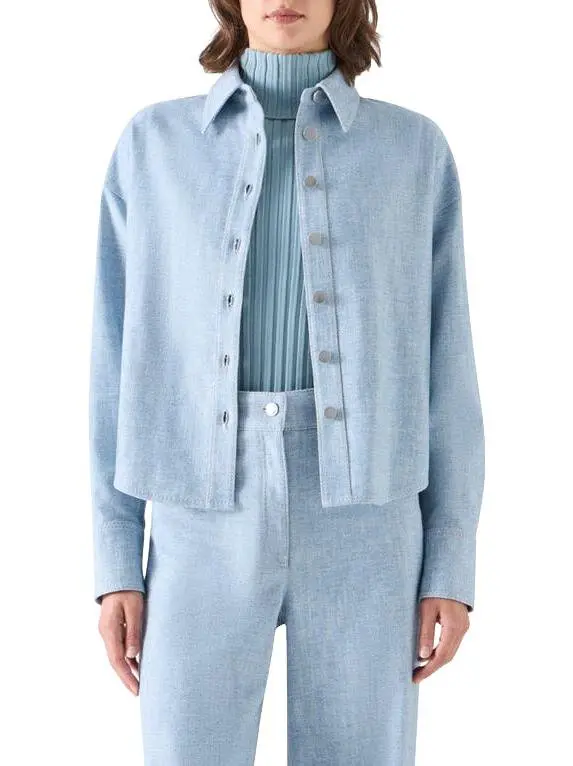Akris Cropped Cotton Denim Shirt - Light Blue