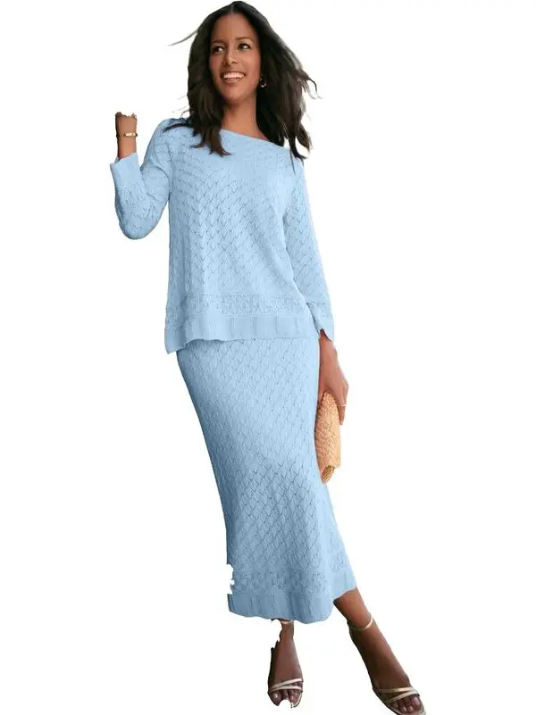 Roaman's Soft Pointelle Sweater - Soft Blue