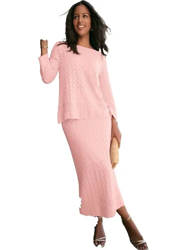 Roaman's Soft Pointelle Cropped Sweater - Soft Blush