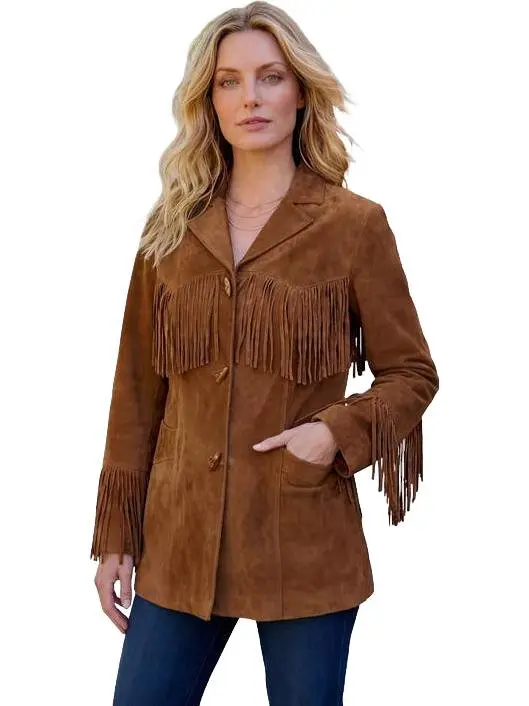Roaman's Fringe Suede Jacket - Nutmeg