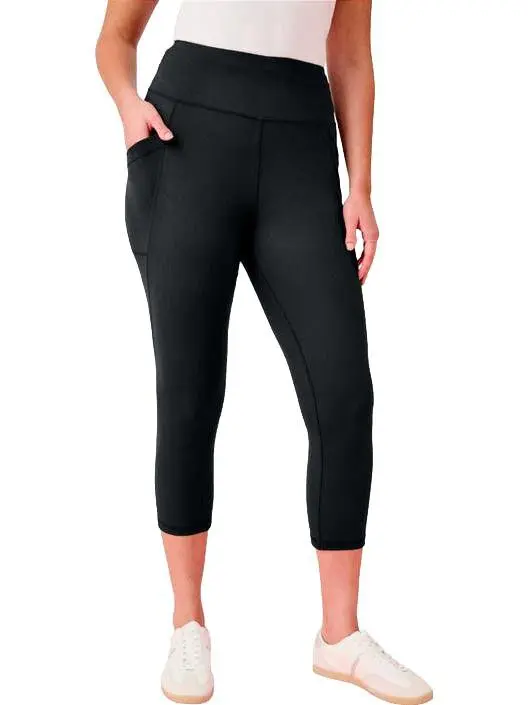Roaman's Soft Sculpt Side Pocket Capri Legging - Black