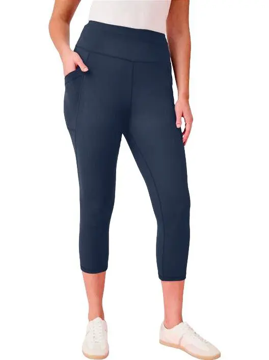 Roaman's Soft Sculpt Side Pocket Capri Legging - Navy