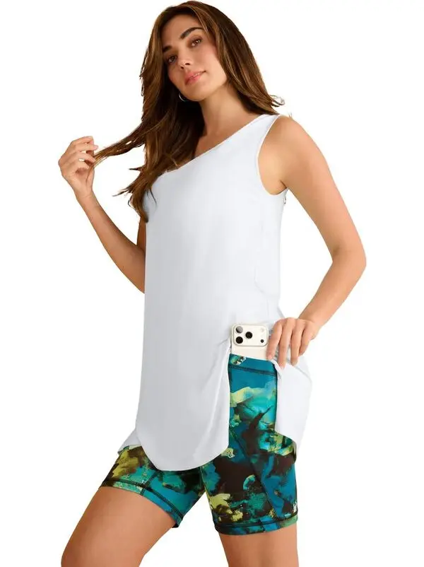 Roaman's Ultra Drape V Neck Hi-low X Back Tunic Tank - White