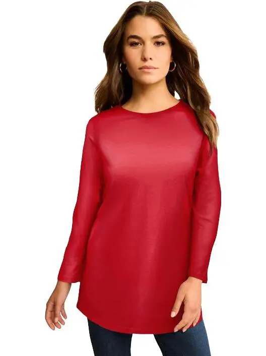 Roaman's Ultimate Cotton Crewneck Long Sleeve Tee - Classic Red