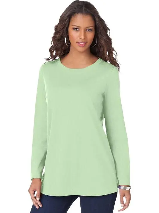 Roaman's Ultimate Cotton Crewneck Long Sleeve Tee - Green Mint