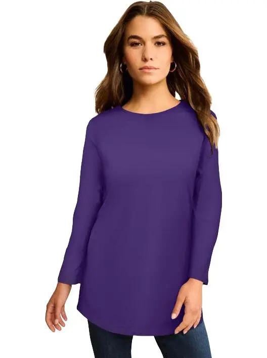 Roaman's Ultimate Cotton Crewneck Long Sleeve Tee - Midnight Violet