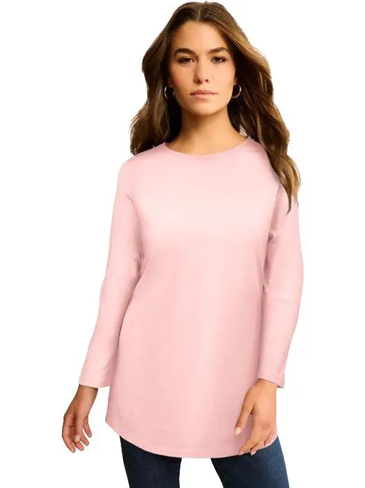 Roaman's Ultimate Cotton Crewneck Long Sleeve Tee - Soft Blush