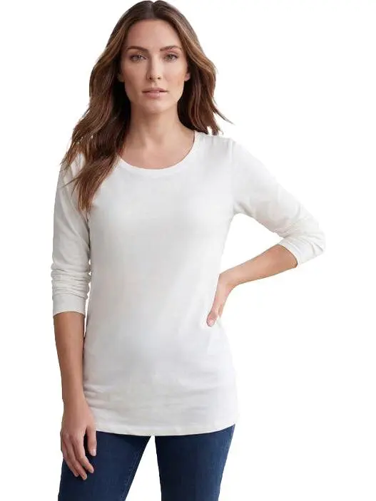 Roaman's Ultimate Cotton Crewneck Long Sleeve Tee - White