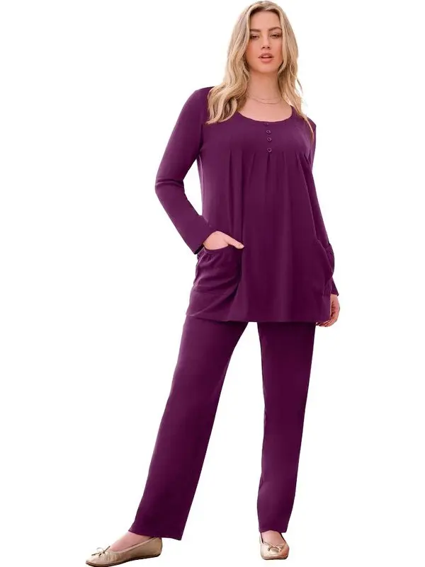 Roaman's Two-pocket Long-sleeve Soft Knit Swing Tunic - Dark Berry