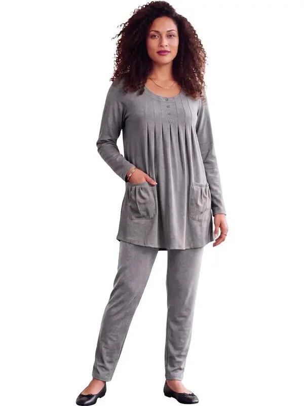 Roaman's Two-pocket Long-sleeve Soft Knit Swing Tunic - Medium Heather Grey