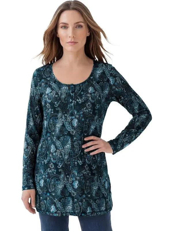 Roaman's Knit Thermal Henley Top Long Sleeve - Deep Teal