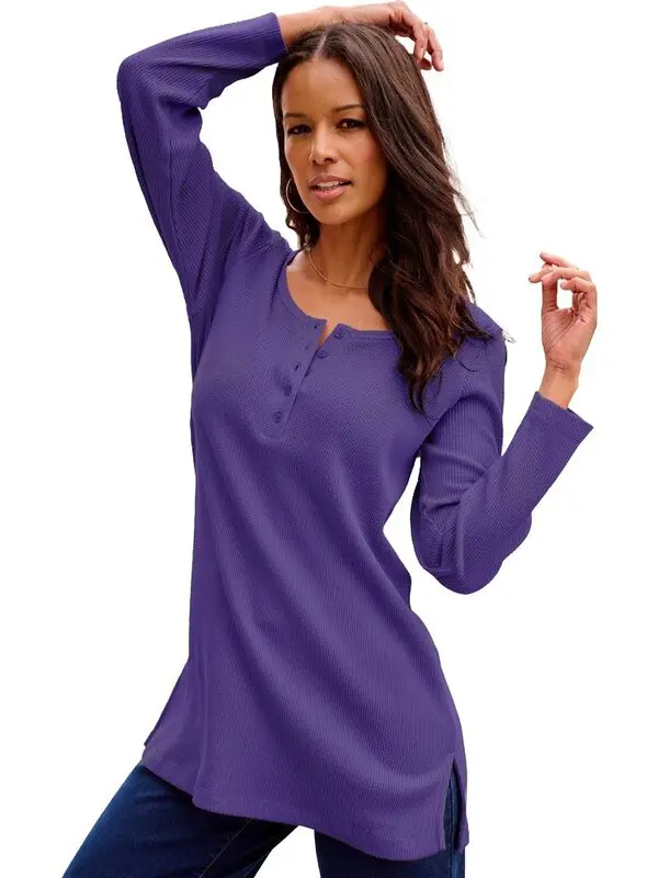 Roaman's Knit Thermal Henley Top Long Sleeve - Midnight Violet