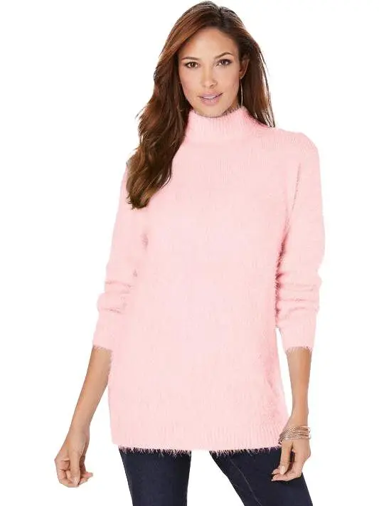 Roaman's Eyelash Mockneck Sweater - Soft Blush