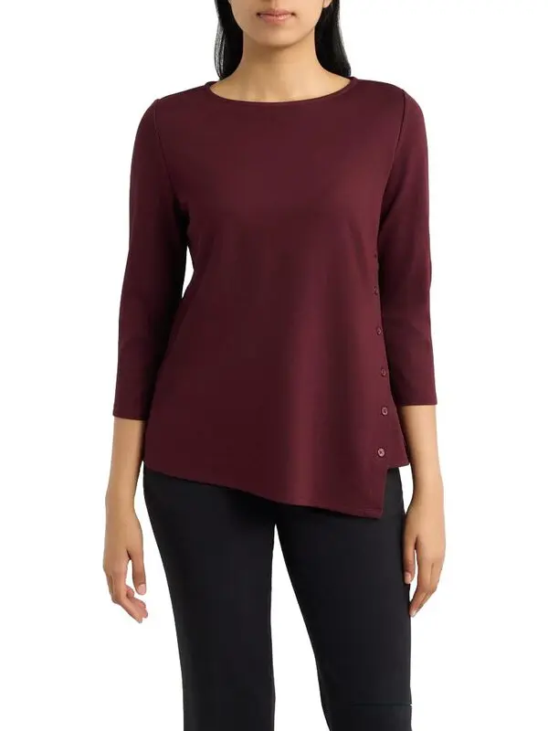 Anne Klein Asymmetrical Button Hem Knit Top - Barolo