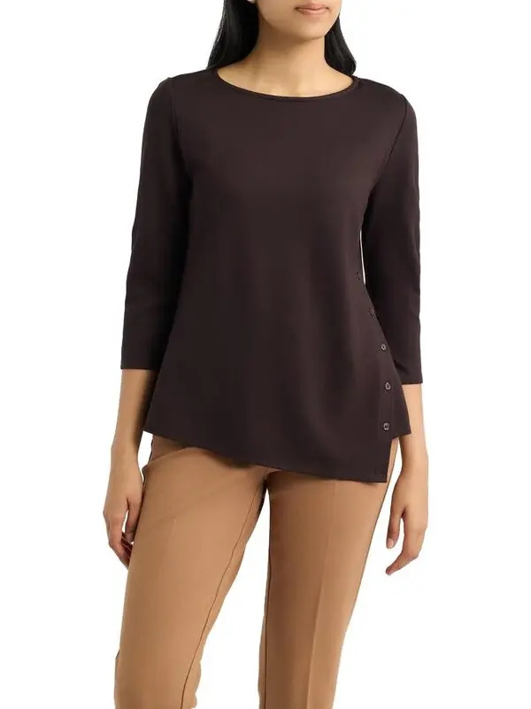 Anne Klein Asymmetrical Button Hem Knit Top - Deep Mahogany