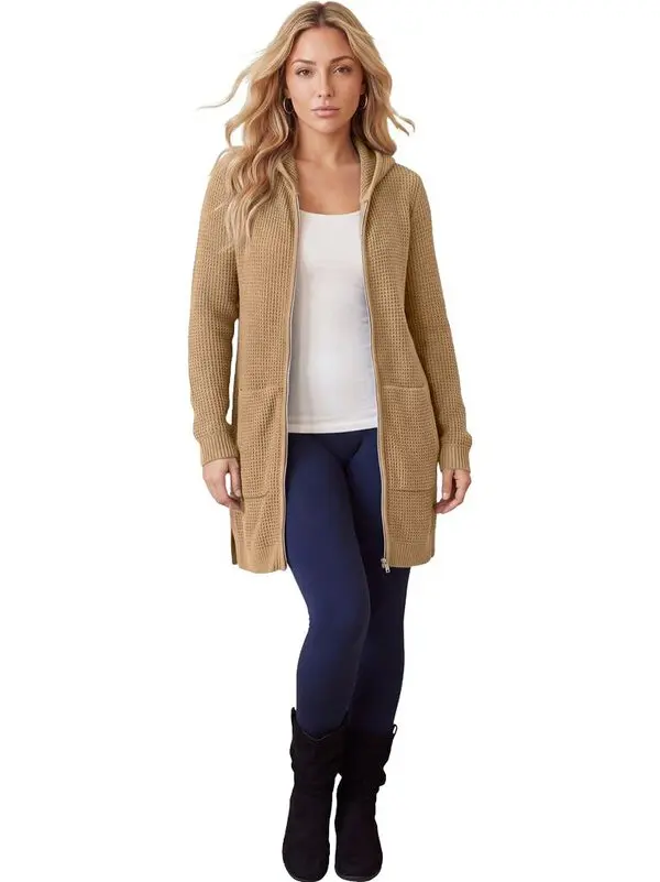 Roaman's Drop Needle Henley Lightweight Sweater Knit - Soft Camel
