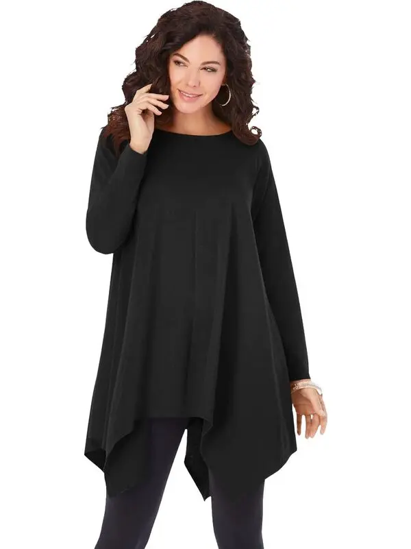 Roaman's Ultimate Handkerchief Hem Tunic - Black