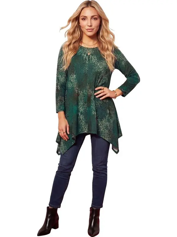 Roaman's Ultimate Handkerchief Hem Tunic - Emerald Mixed Bubbles