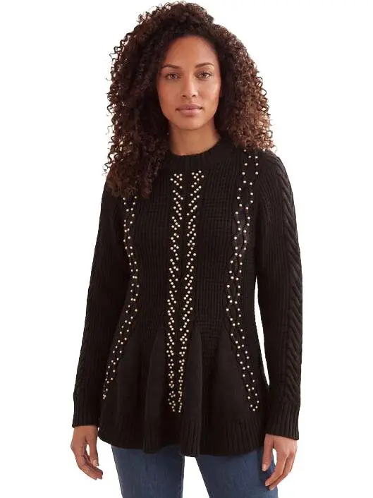 Roaman's Embellished Fit And Flare Sweater - Black