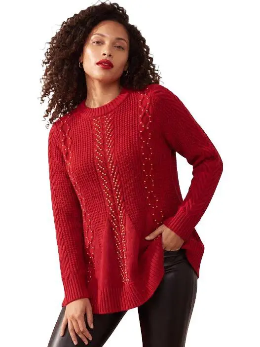 Roaman's Embellished Fit And Flare Sweater - Classic Red