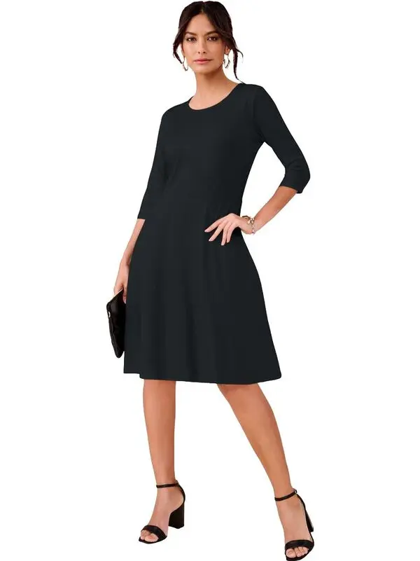 Roaman's Stretch Knit Fit And Flare Dress - Black