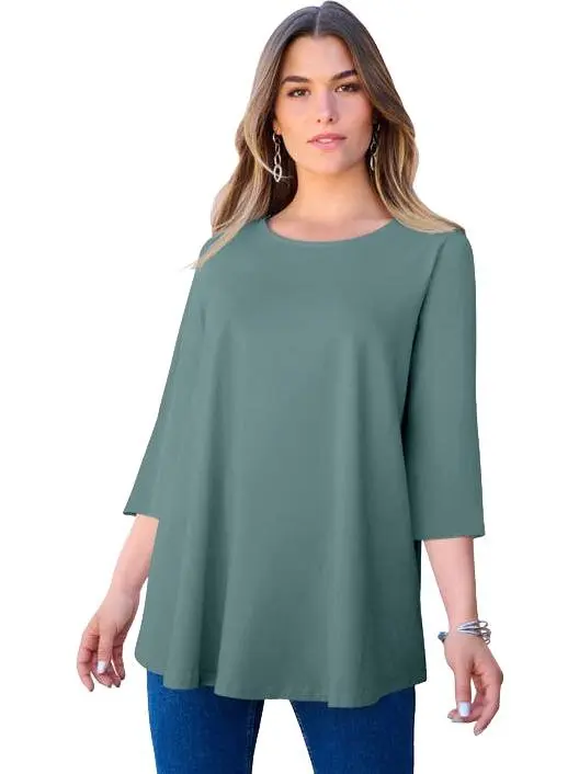 Roaman's Ultimate Three Quarter Sleeve Swing Tee - Cool Sage
