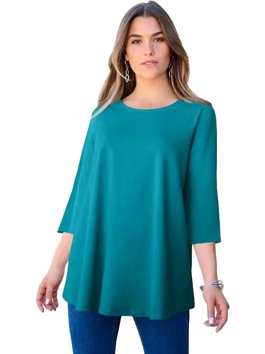 Roaman's Ultimate Three Quarter Sleeve Swing Tee - Deep Turquoise