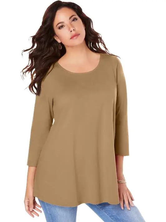 Roaman's Ultimate Three Quarter Sleeve Swing Tee - Soft Camel