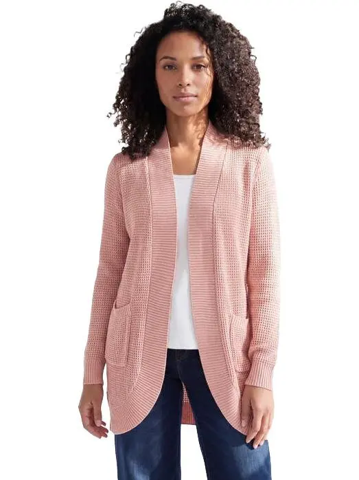 Roaman's Waffle Knit Open Front Cardigan - Soft Blush