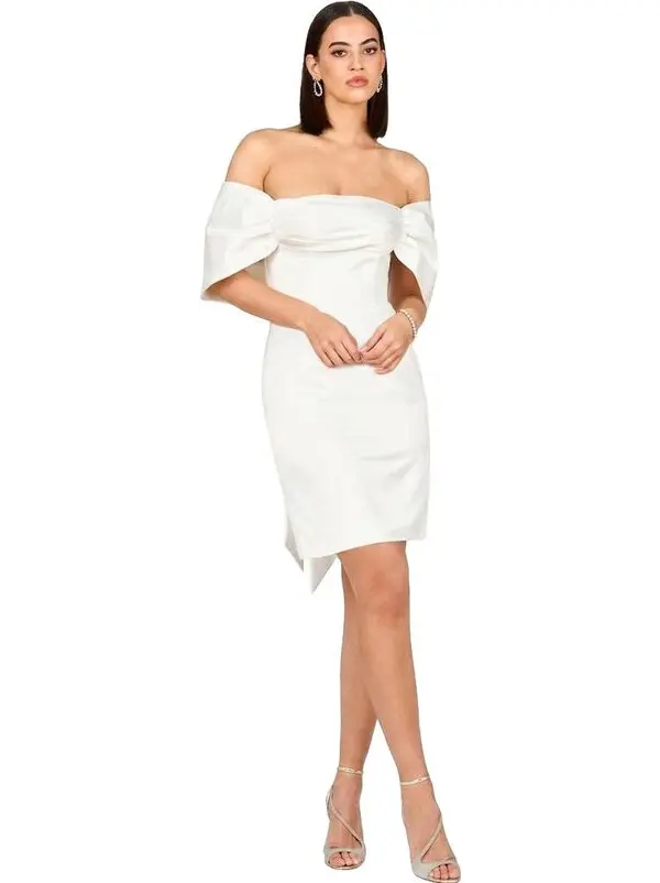 LARA NEW YORK Bridal Mini Dress With Off-shoulder Design And Bow Detail - Ivory