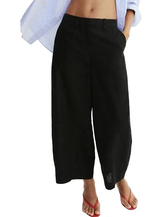 Mango Linen & Cotton Balloon Pants - Black