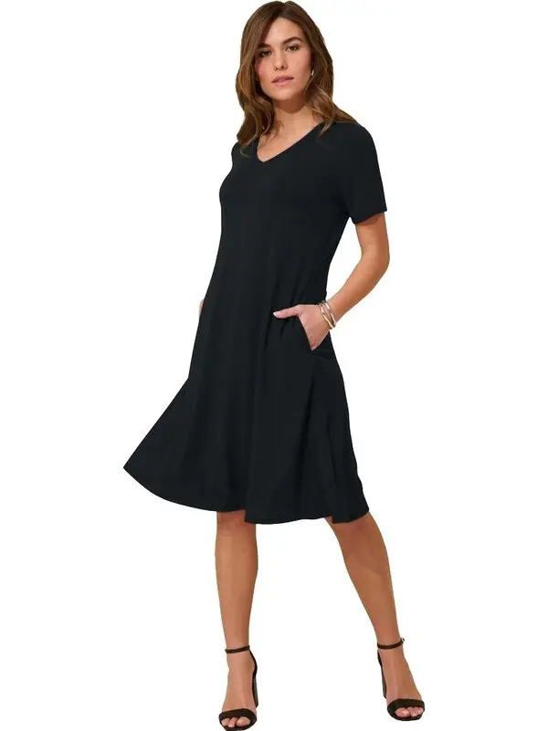 Roaman's Stretch Knit Pocket Swing Dress - Black