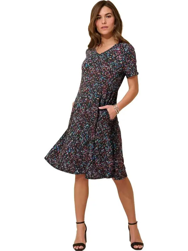 Roaman's Stretch Knit Pocket Swing Dress - Multi Confetti