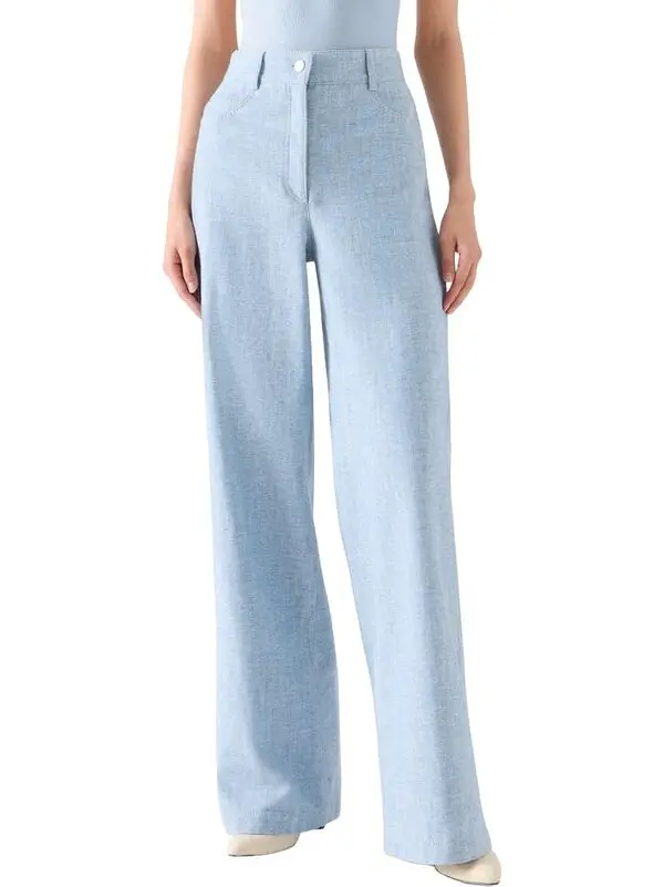 Akris Cooper High Waist Wide Leg Jeans - Light Blue