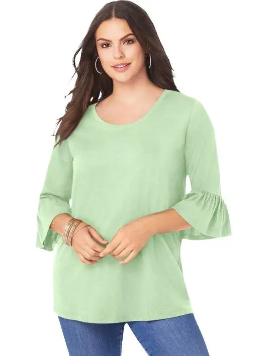 Roaman's Cotton Ultimate Bell Sleeve Tee - Green Mint