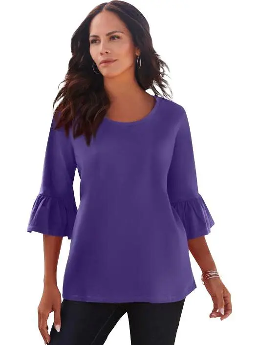 Roaman's Cotton Ultimate Bell Sleeve Tee - Midnight Violet