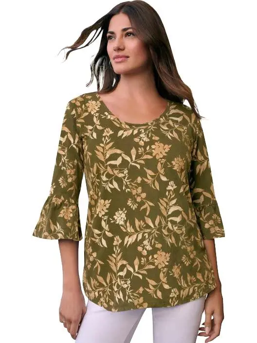 Roaman's Cotton Ultimate Bell Sleeve Tee - Multicolored