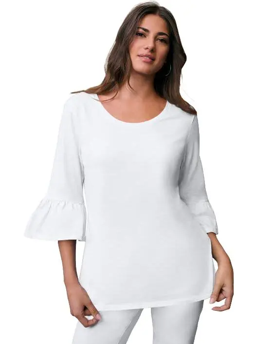 Roaman's Cotton Ultimate Bell Sleeve Tee - White