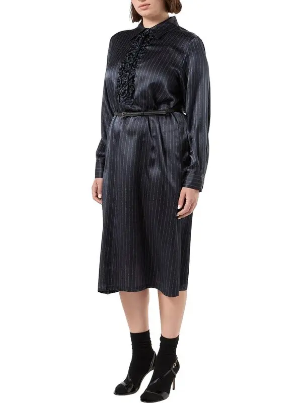 Marina Rinaldi Cali Belted Silk Shirtdress - Midnight Blue