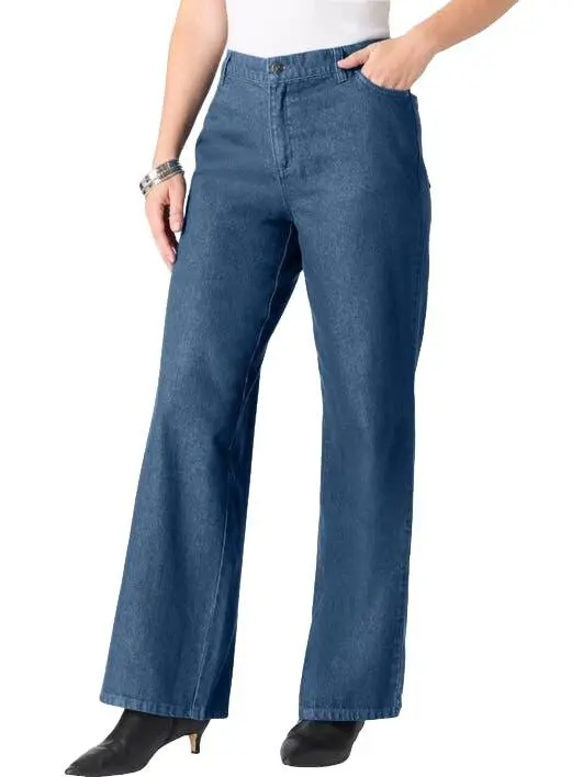Roaman's Easy Wear Wide Leg Jeans - Medium Wash