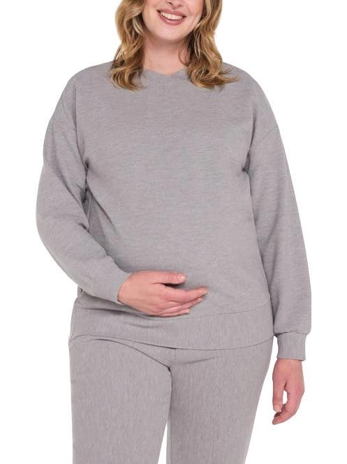 Motherhood Maternity Crew Neck Long Sleeve Side Zip Tunic - Heather Grey