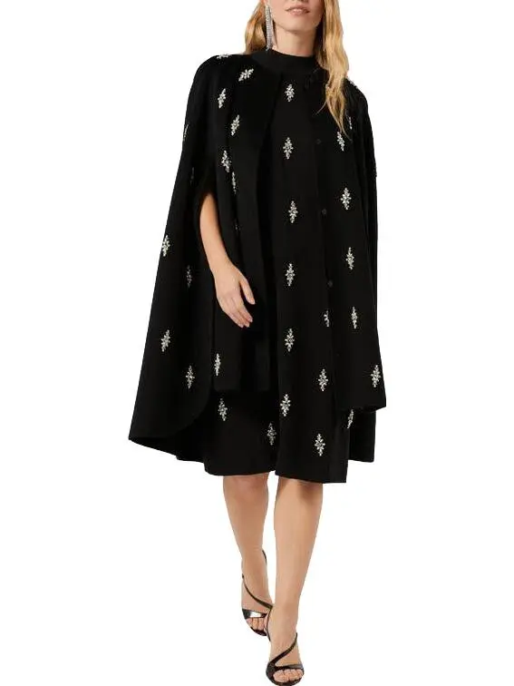 Marina Rinaldi Embellished Cape Dress - Black