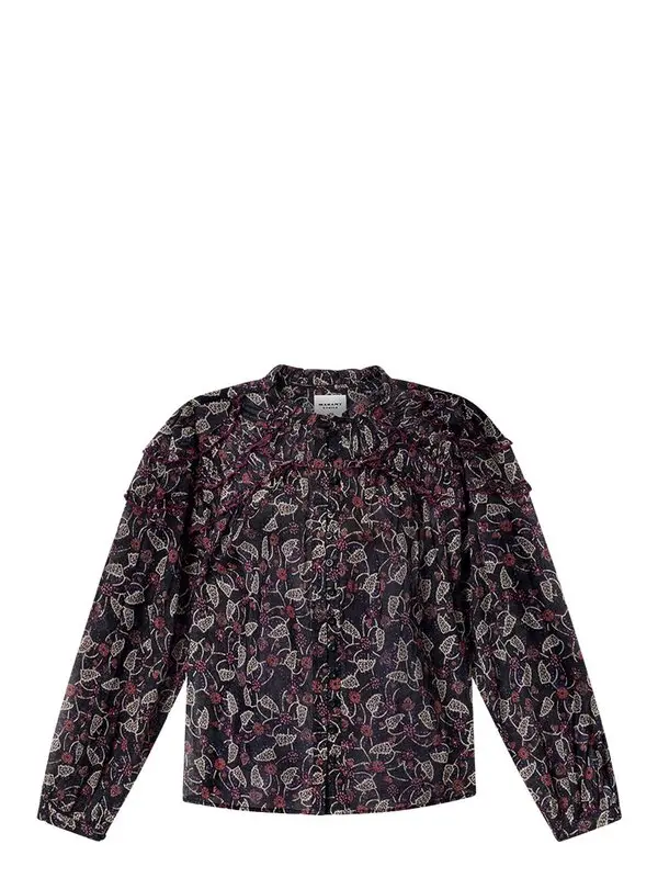 ETOILE Christa Gathered Printed Cotton Voile Blouse - Black/raspberry