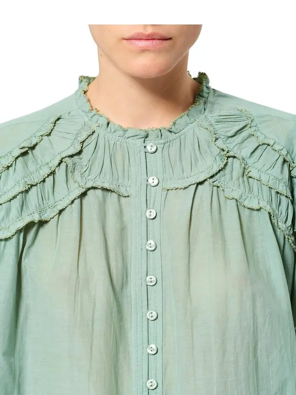 ETOILE Christa Ruffled Cotton & Viscose Blouse - Sage