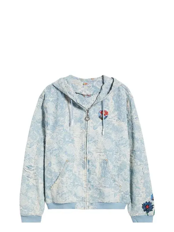 VERYRARE Dark Lotus Distressed Zip-up Hoodie With Embroidery - Blue
