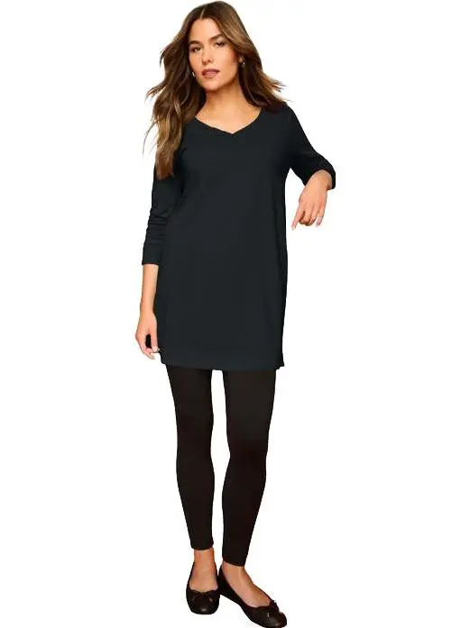 Roaman's Cotton Ultimate Long Sleeve V-neck Tunic - Black